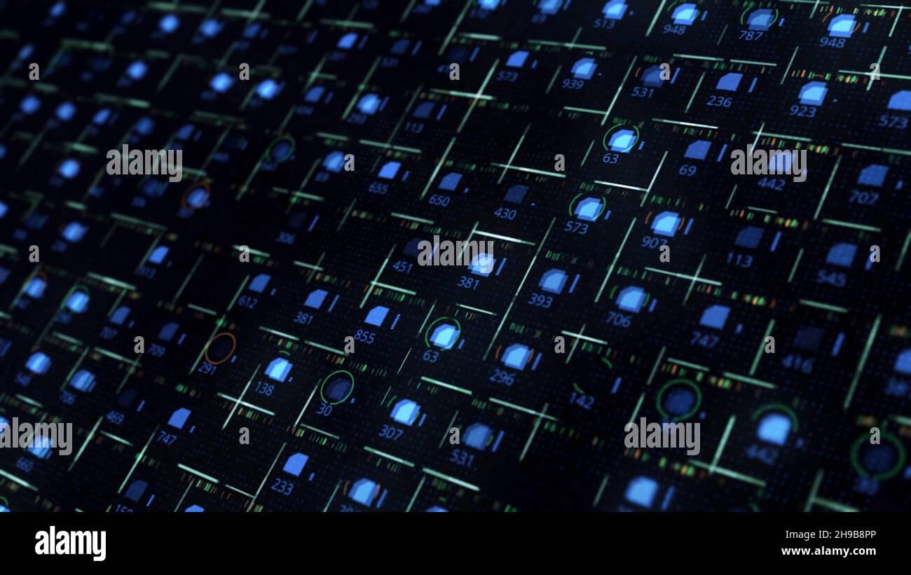 Electronic display with cells and numbers. Animation. Infinite number ...