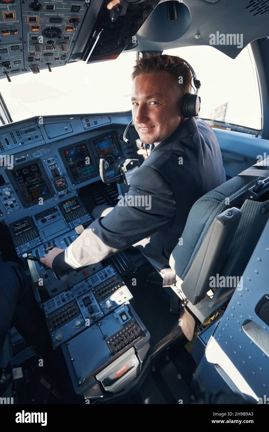 Airplane aviation cockpit control panel pilot smile transportation hi ...