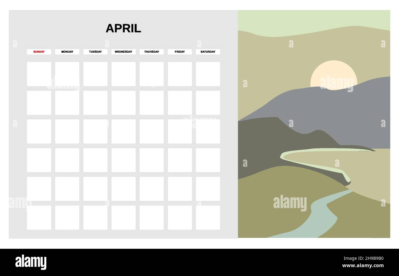 Calendar Planner April spring month. Minimal abstract contemporary ...