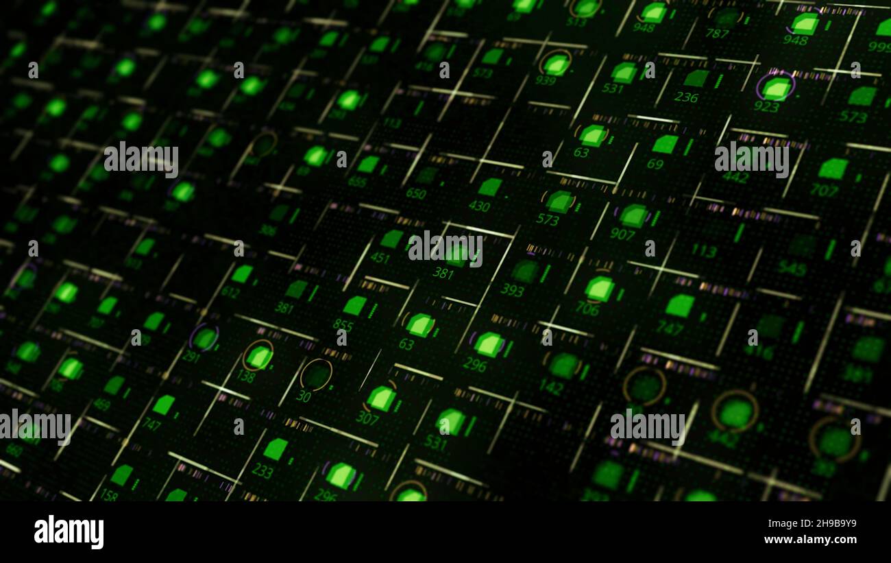 Electronic display with cells and numbers. Animation. Infinite number ...