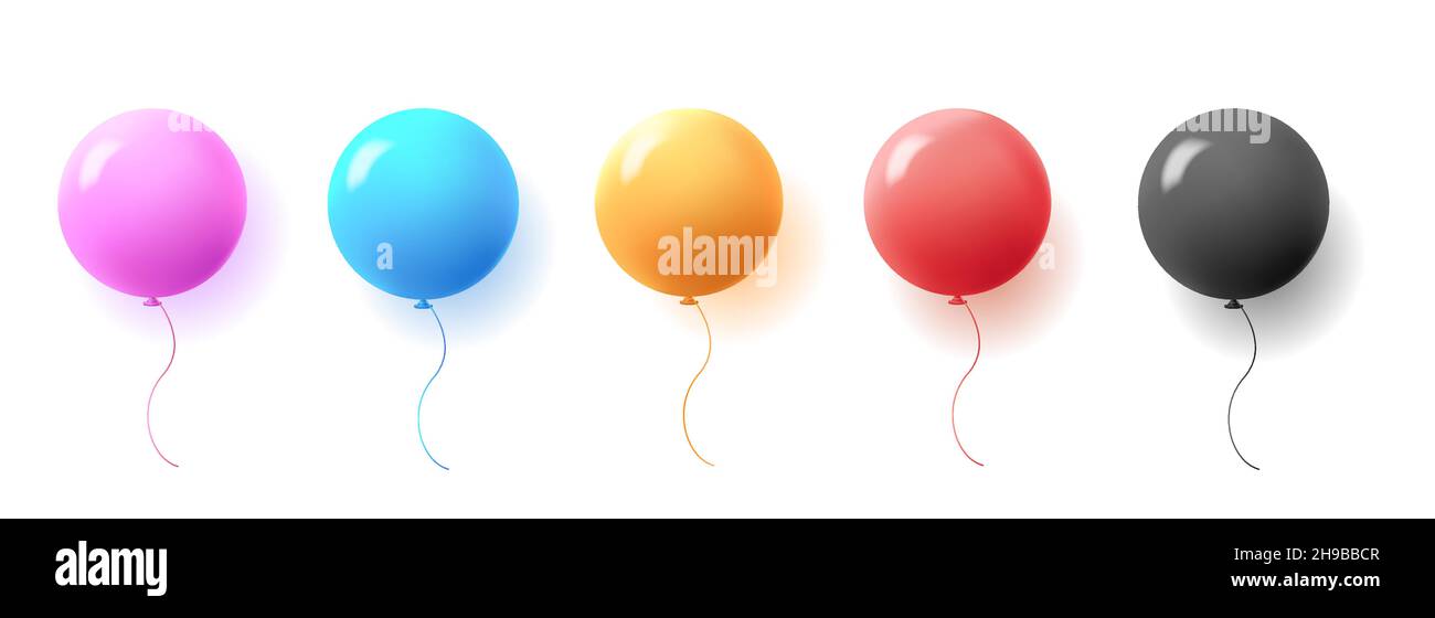 Set of glossy colorful balloons in round shape, 3d multi color sphere ...