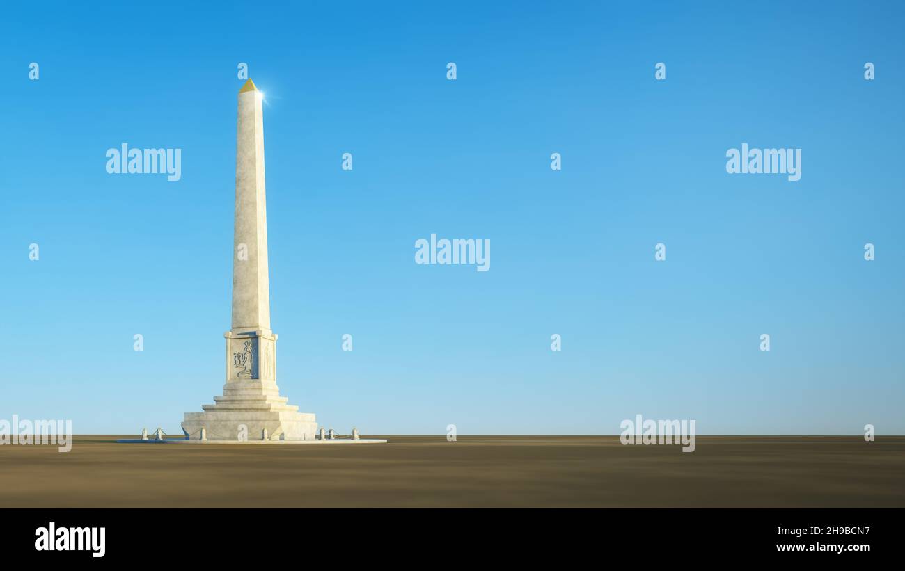 3D illustration of Egypt obelisk against a blue background with copy ...