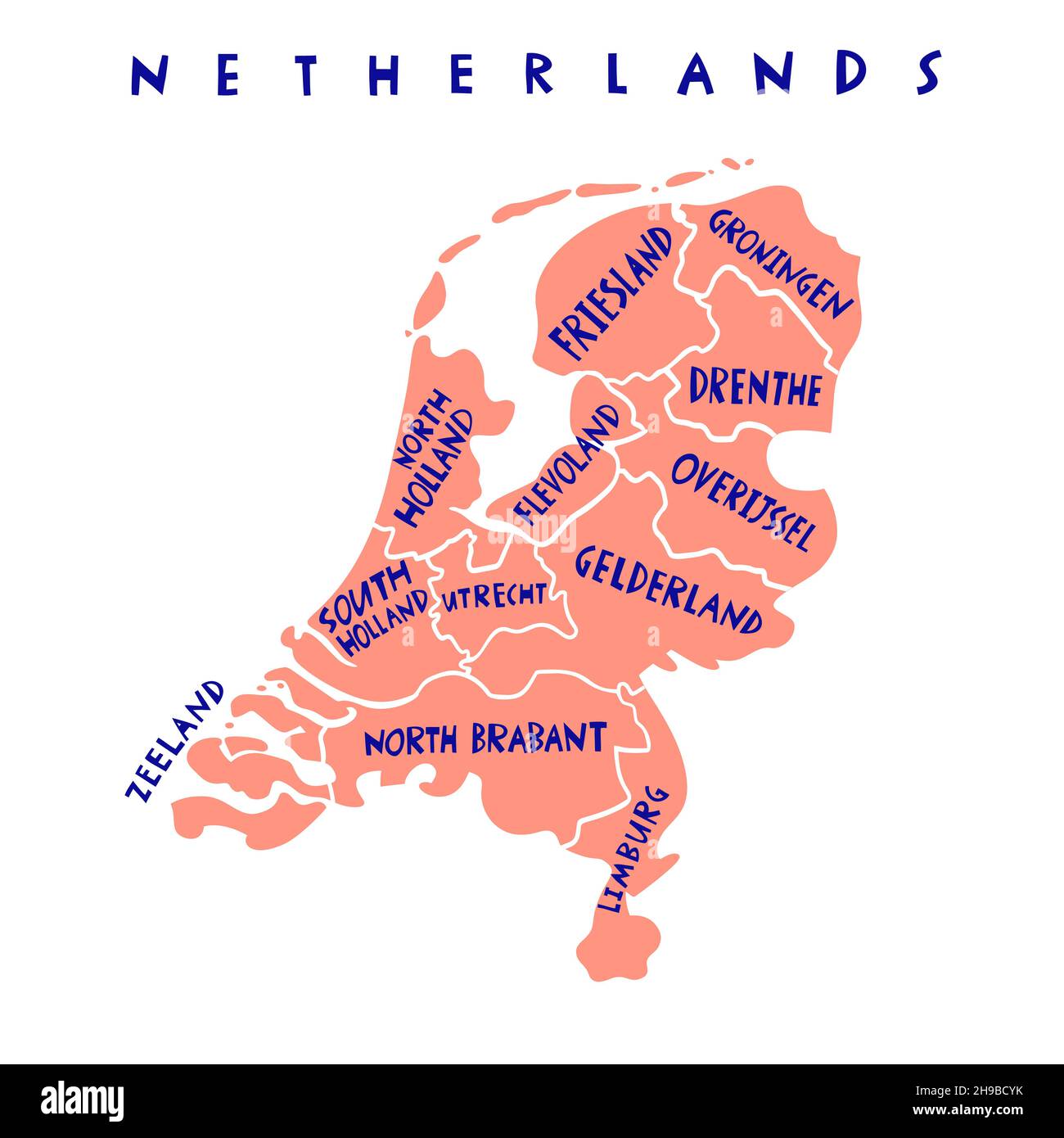 Vector hand drawn Netherlands states map. Netherlands Kingdom travel ...