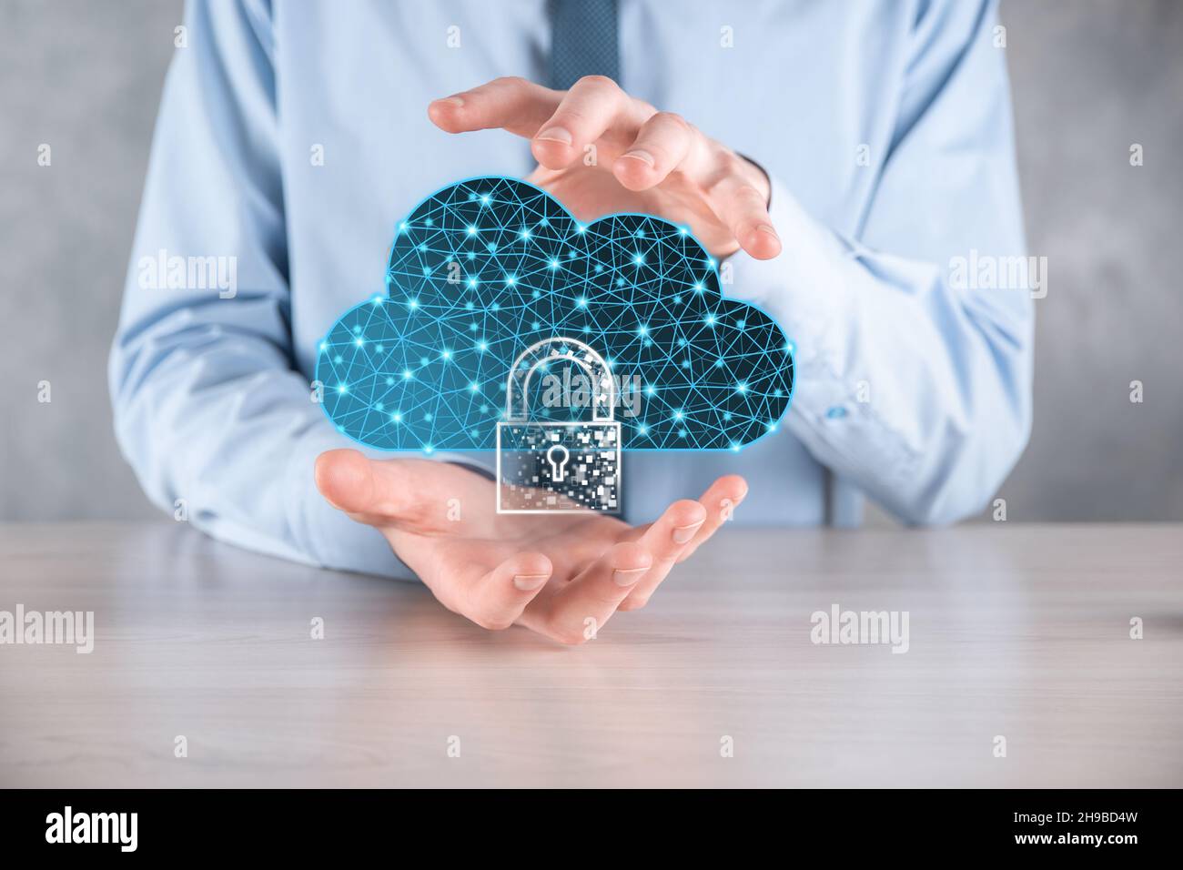 Cloud technology. Polygonal wireframe cloud storage sign with padlock ...