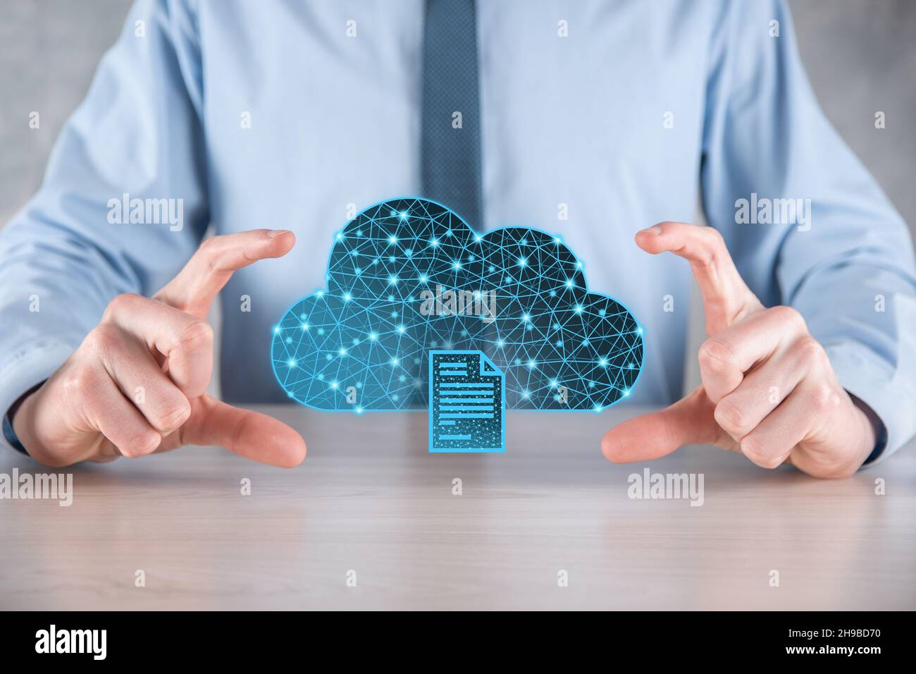 Cloud technology. Polygonal wireframe cloud storage sign with document ...