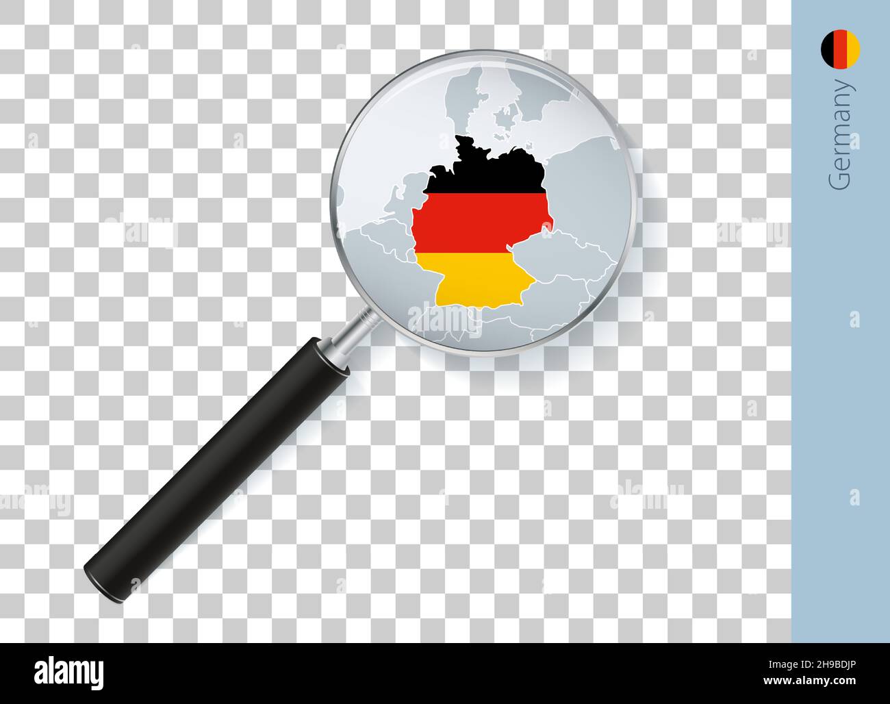 Germany map with flag in magnifying glass on transparent background ...