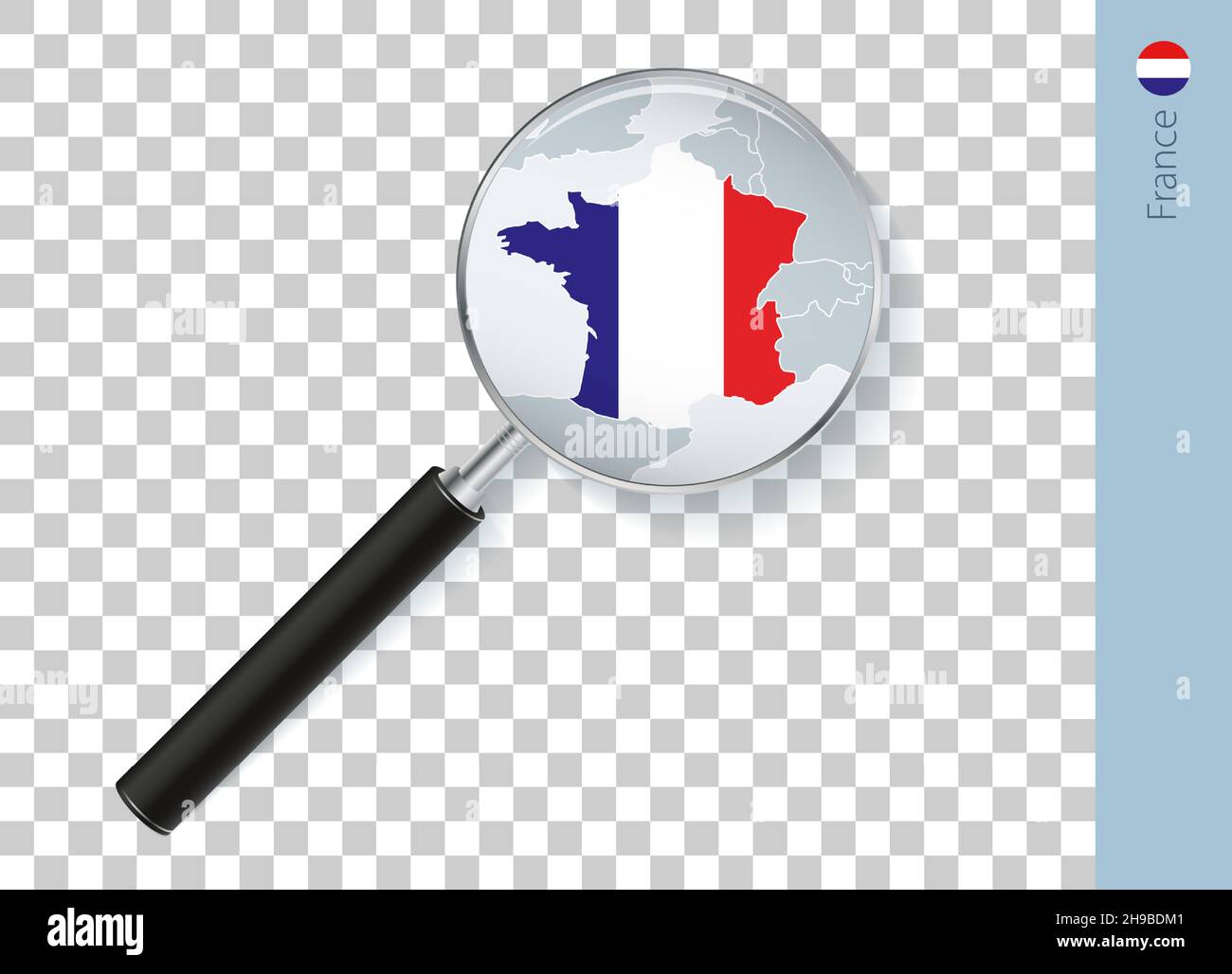 France map with flag in magnifying glass on transparent background ...