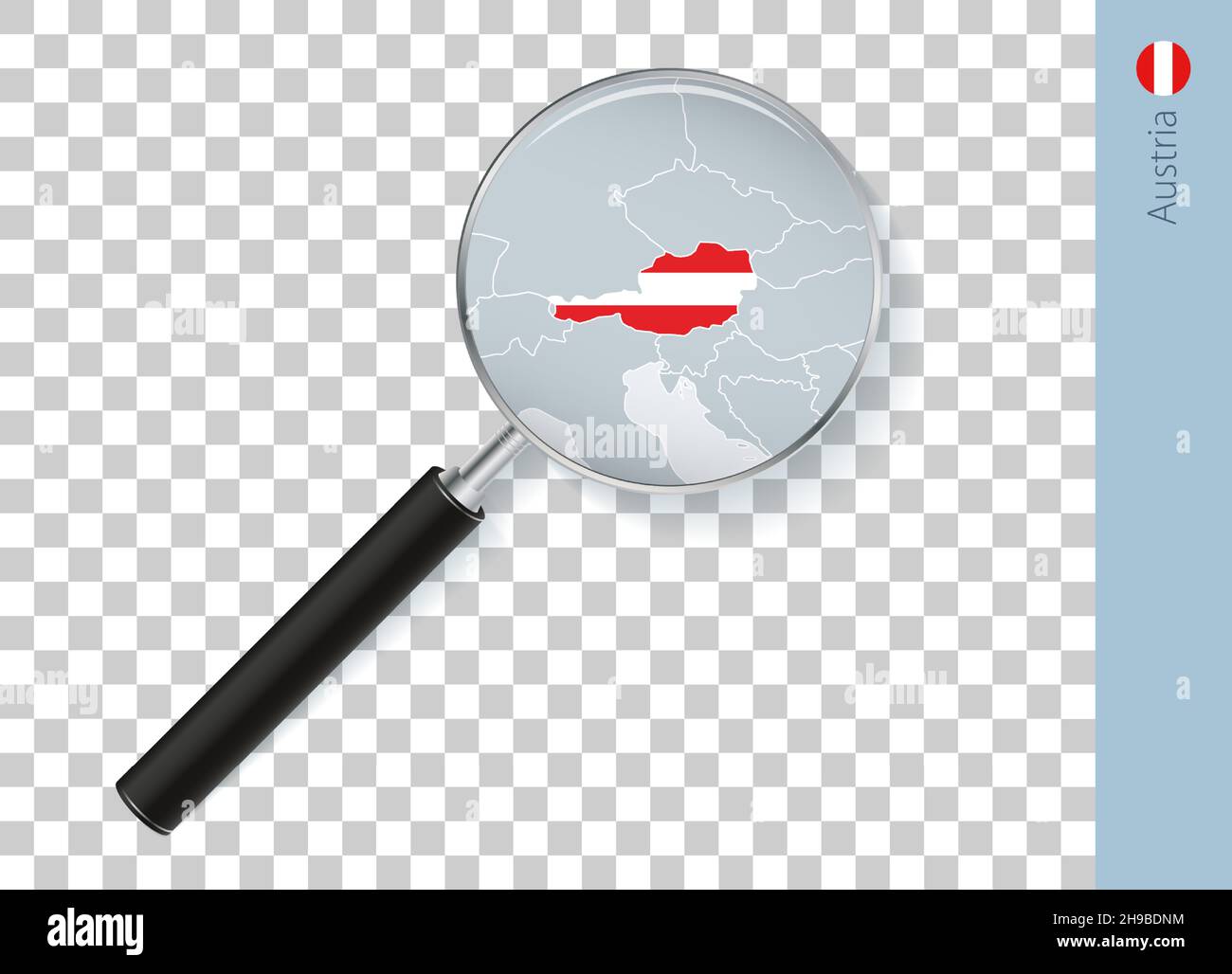 Austria map with flag in magnifying glass on transparent background ...