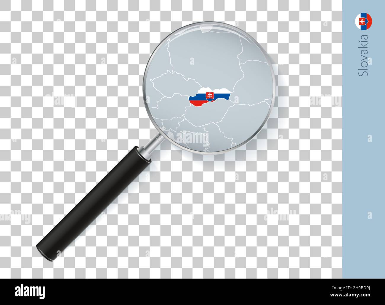 Slovakia map with flag in magnifying glass on transparent background ...