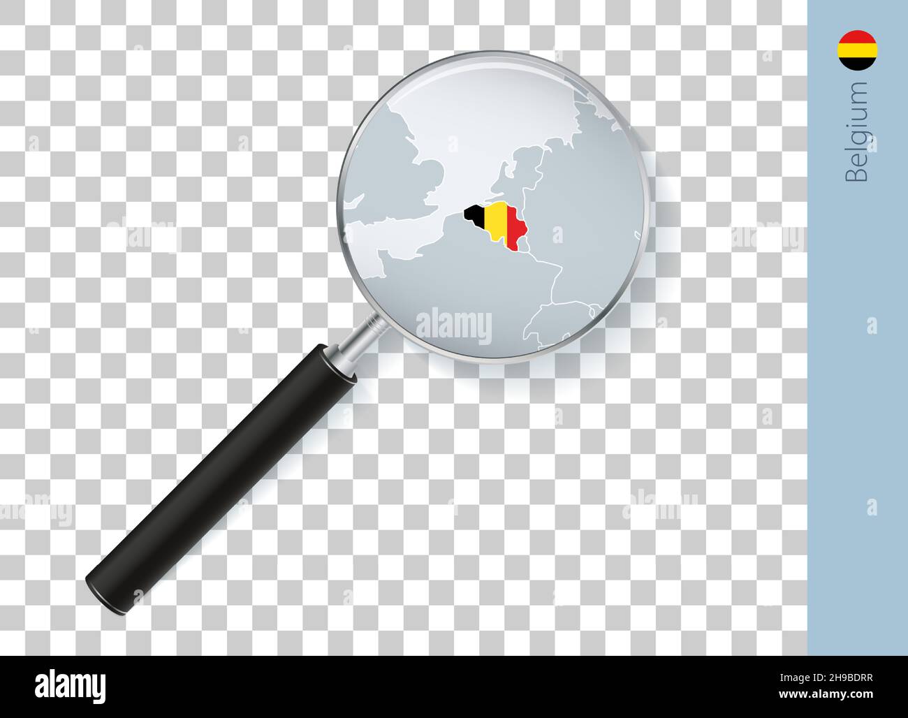 Belgium map with flag in magnifying glass on transparent background. Vector loupe with map Stock ...