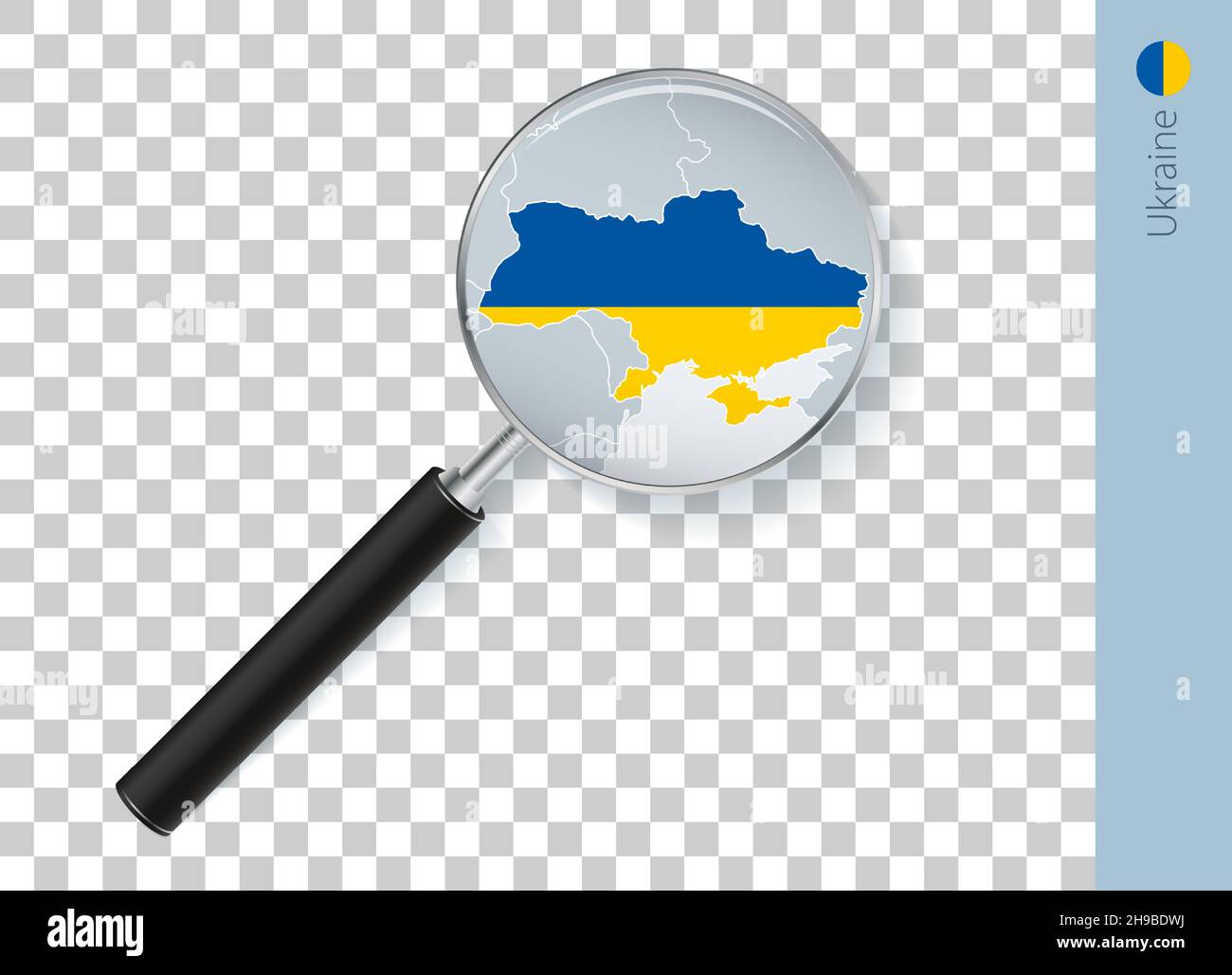 Ukraine map with flag in magnifying glass on transparent background ...