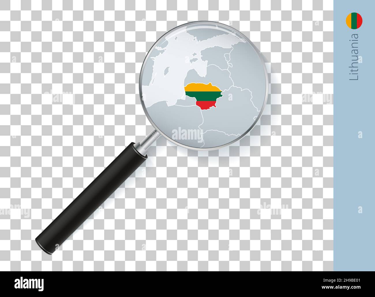 Lithuania map with flag in magnifying glass on transparent background ...
