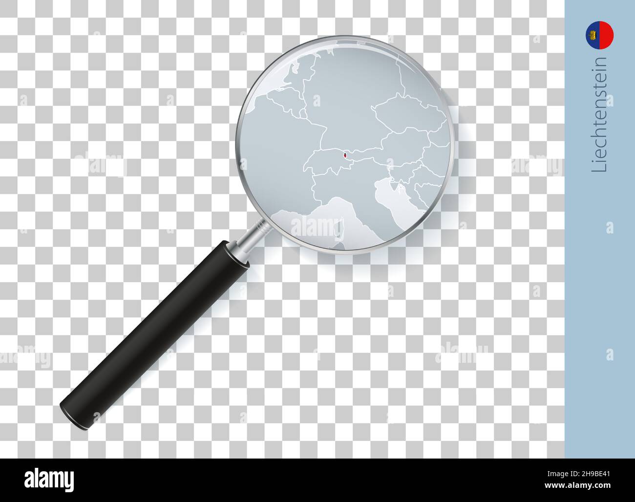 Liechtenstein map with flag in magnifying glass on transparent ...