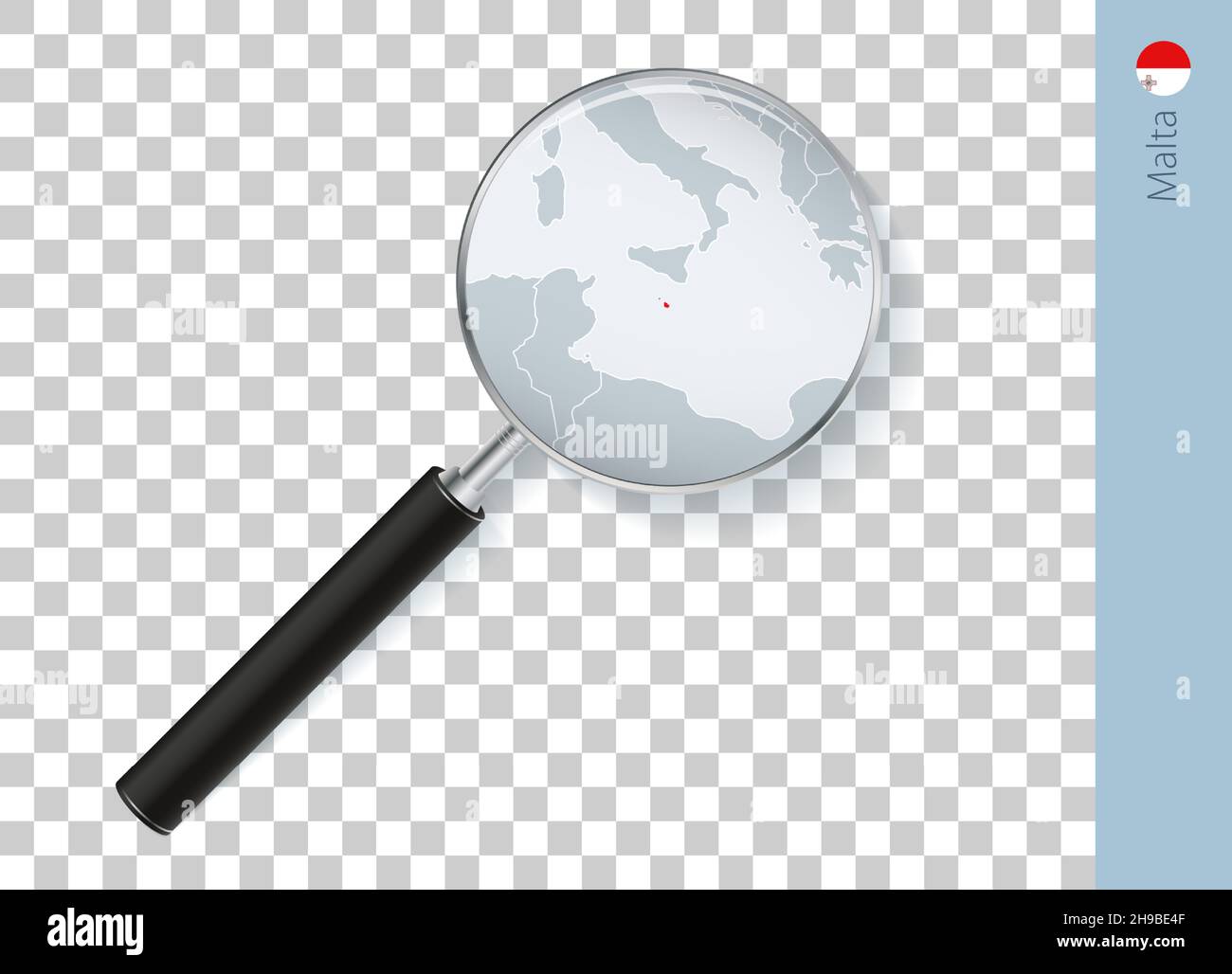 Malta map with flag in magnifying glass on transparent background ...
