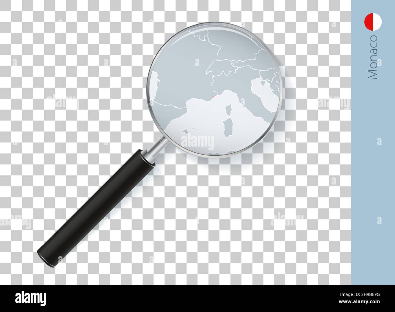Monaco map with flag in magnifying glass on transparent background. Vector loupe with map Stock ...