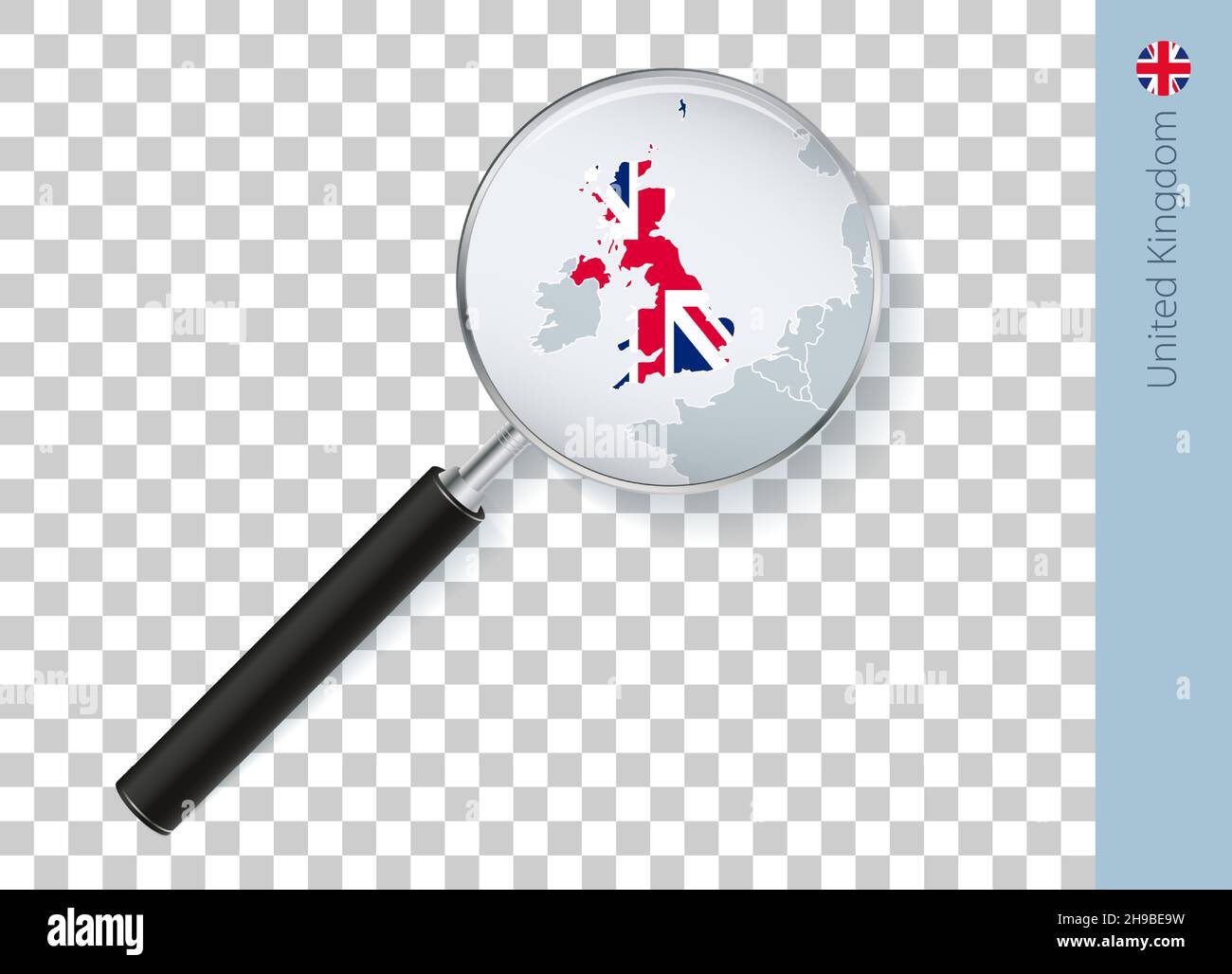 United Kingdom map with flag in magnifying glass on transparent ...