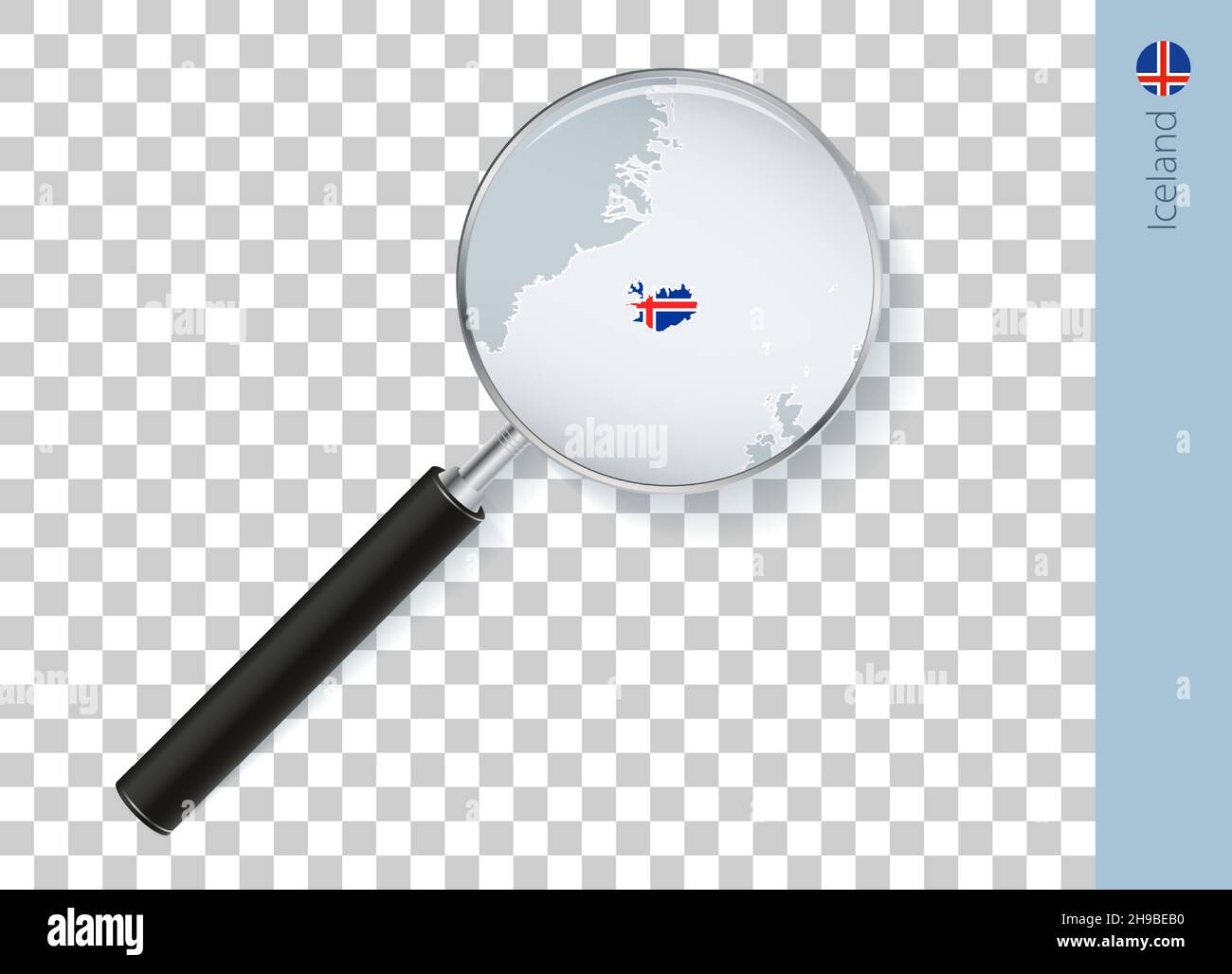Iceland map with flag in magnifying glass on transparent background ...