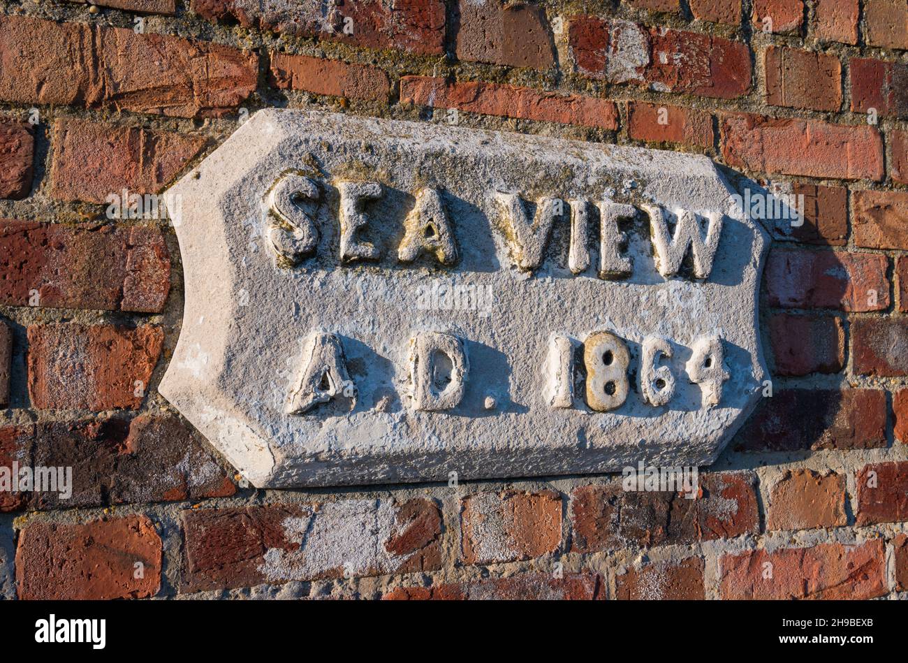 Sign on a wall at Sea View, a waterfront house from 1864 on Shore Road ...