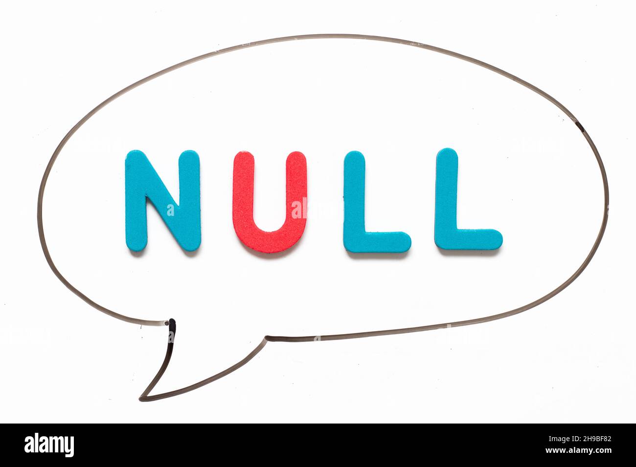 Alphabet letter with word null in black line hand drawing as bubble ...