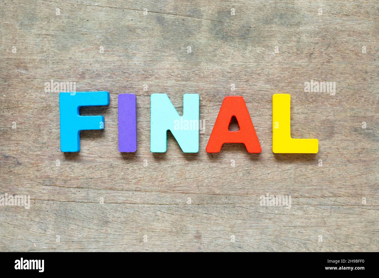 Color alphabet letter with word final on wood background Stock Photo ...