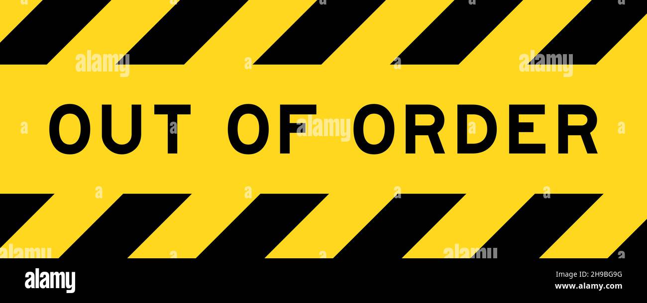 Yellow and black color with line striped label banner with word out of ...