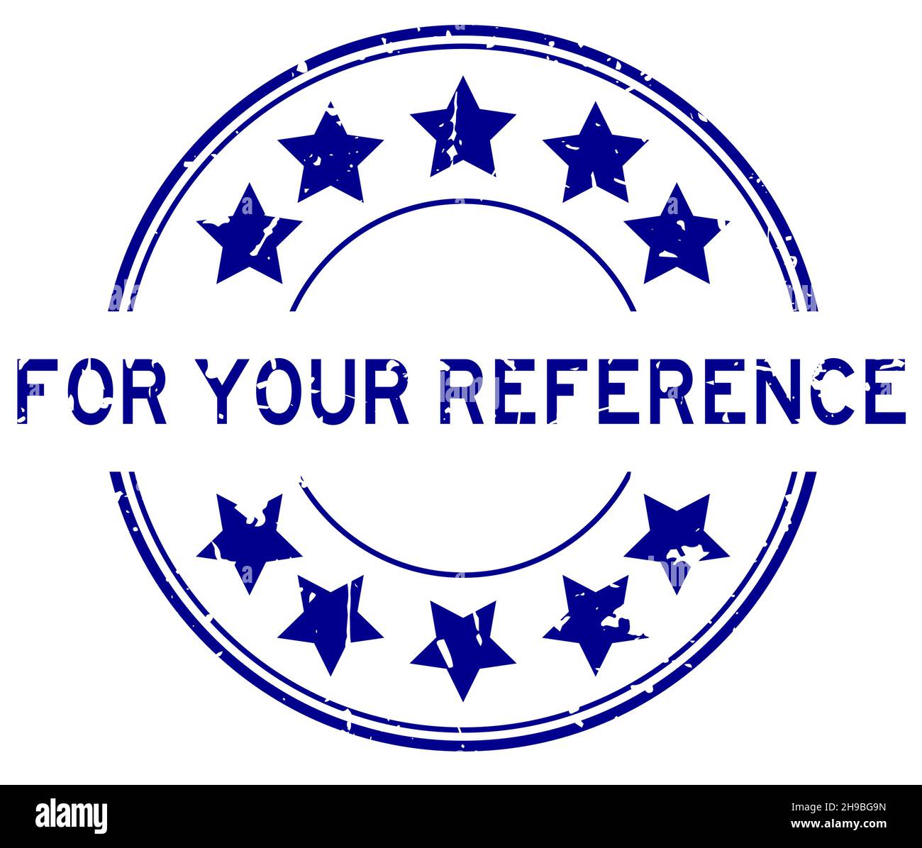 Grunge blue for your reference word with star icon round rubber seal ...