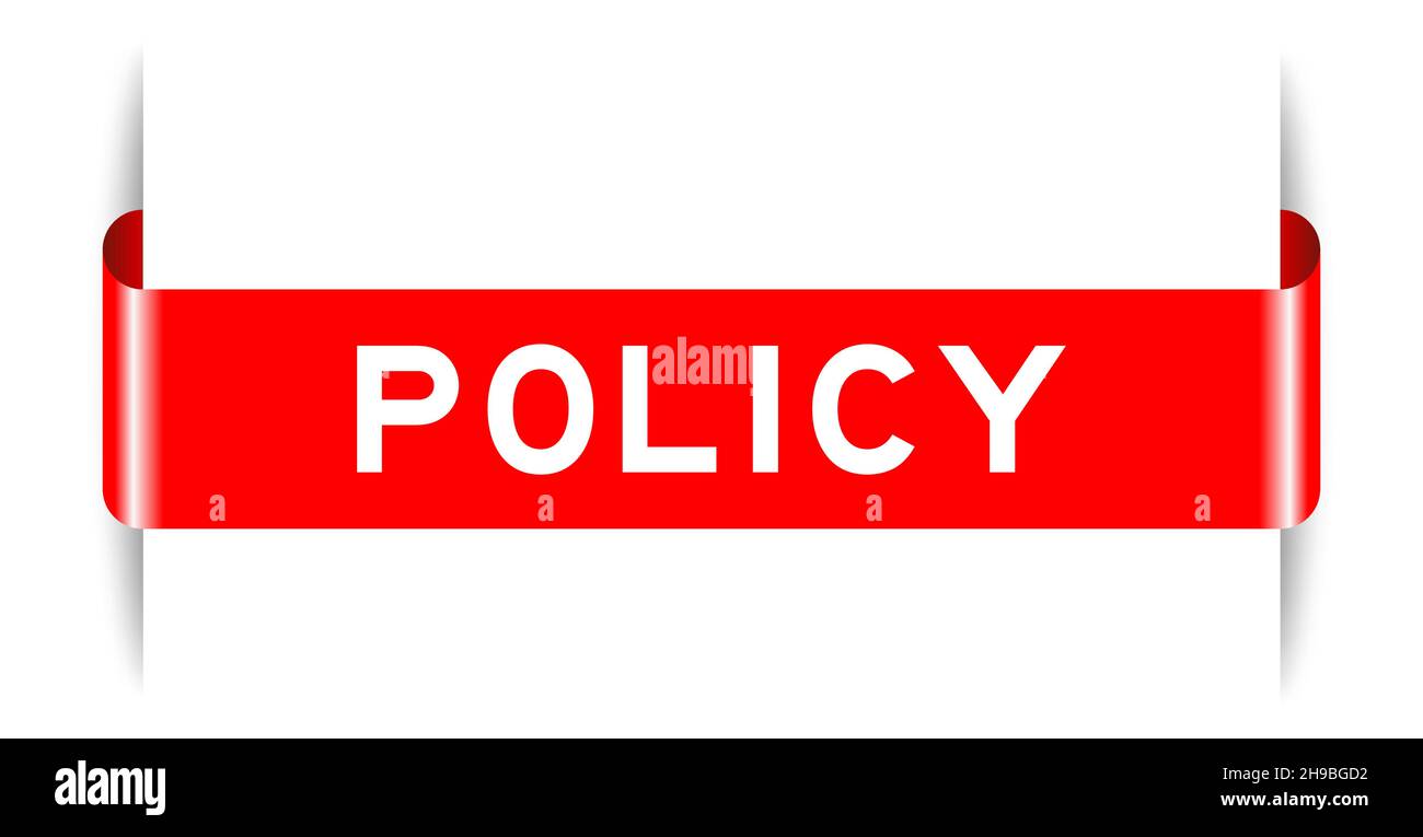 Red color inserted label banner with word policy on white background ...