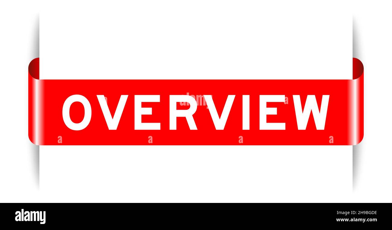 Red color inserted label banner with word overview on white background ...