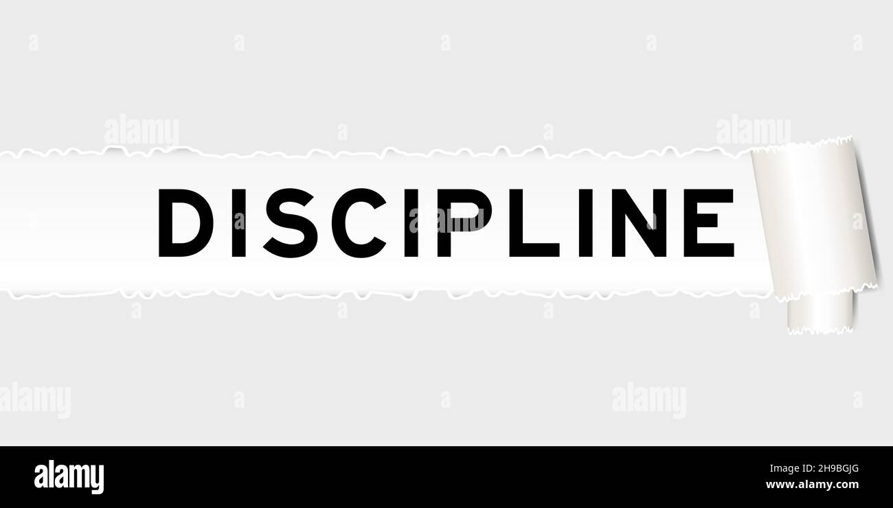 Ripped gray paper background that have word discipline under torn part ...