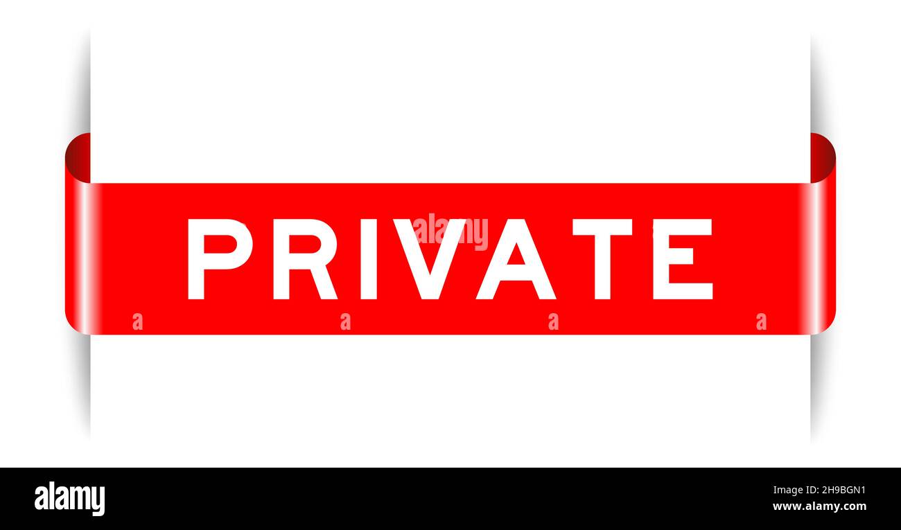Red color inserted label banner with word private on white background ...