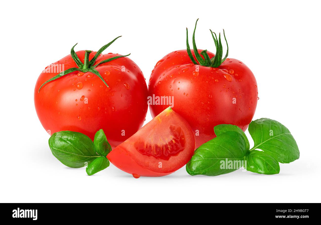 Composition of fresh red tomatoes isolated on white background with clipping path Stock Photo ...