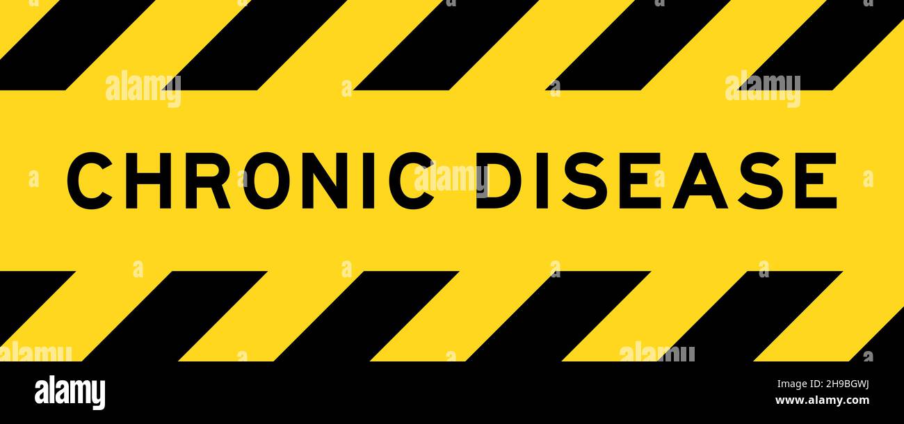 Yellow and black color with line striped label banner with word chronic ...
