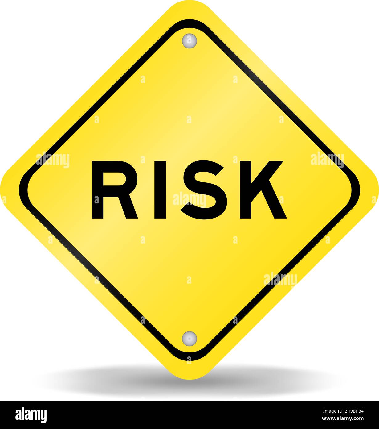 Yellow color transportation sign with word risk on white background ...