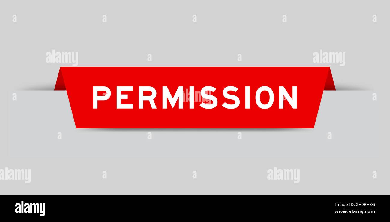Red color inserted label with word permission on gray background Stock ...