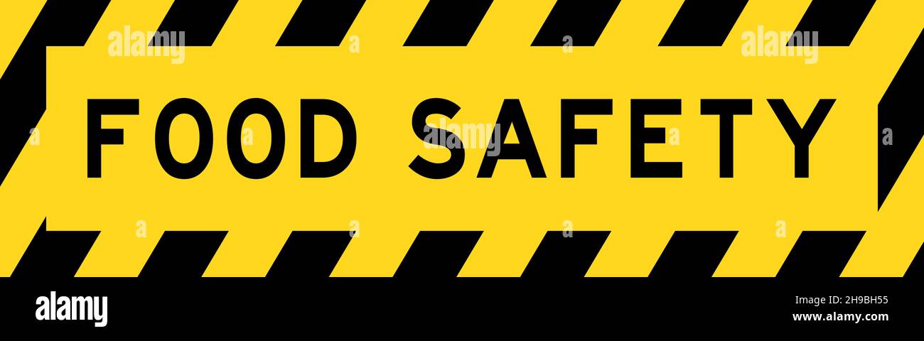 Yellow and black color with line striped label banner with word food ...