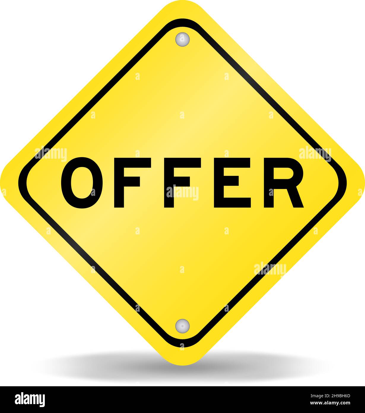 Yellow color transportation sign with word offer on white background ...