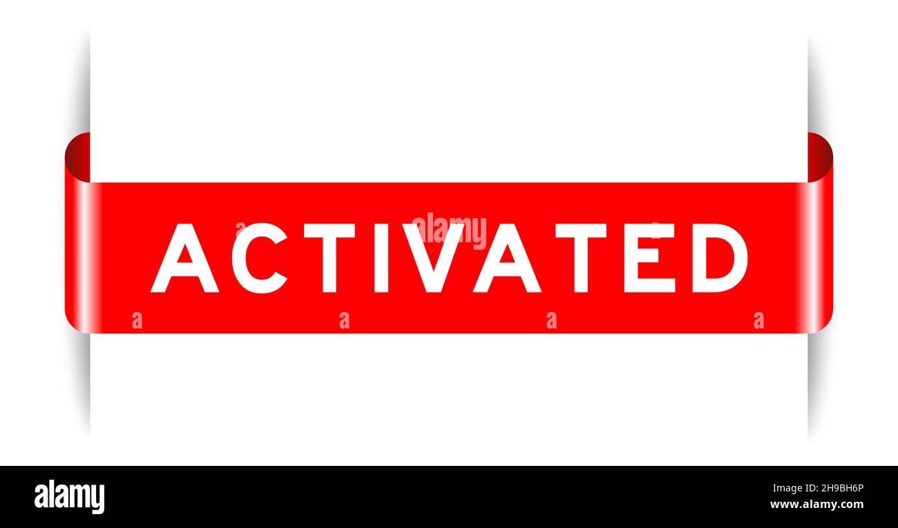 Red color inserted label banner with word activated on white background ...