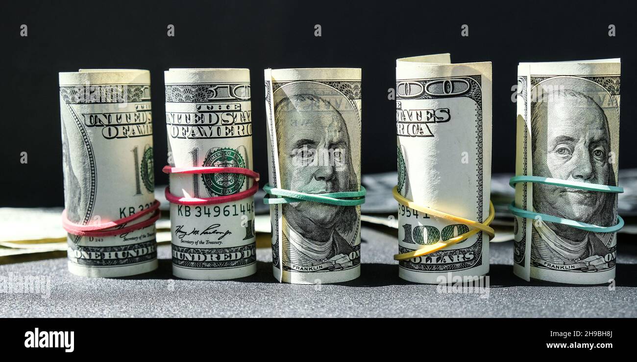 US dollars bundle close up isolated on dollar background. Paper ...