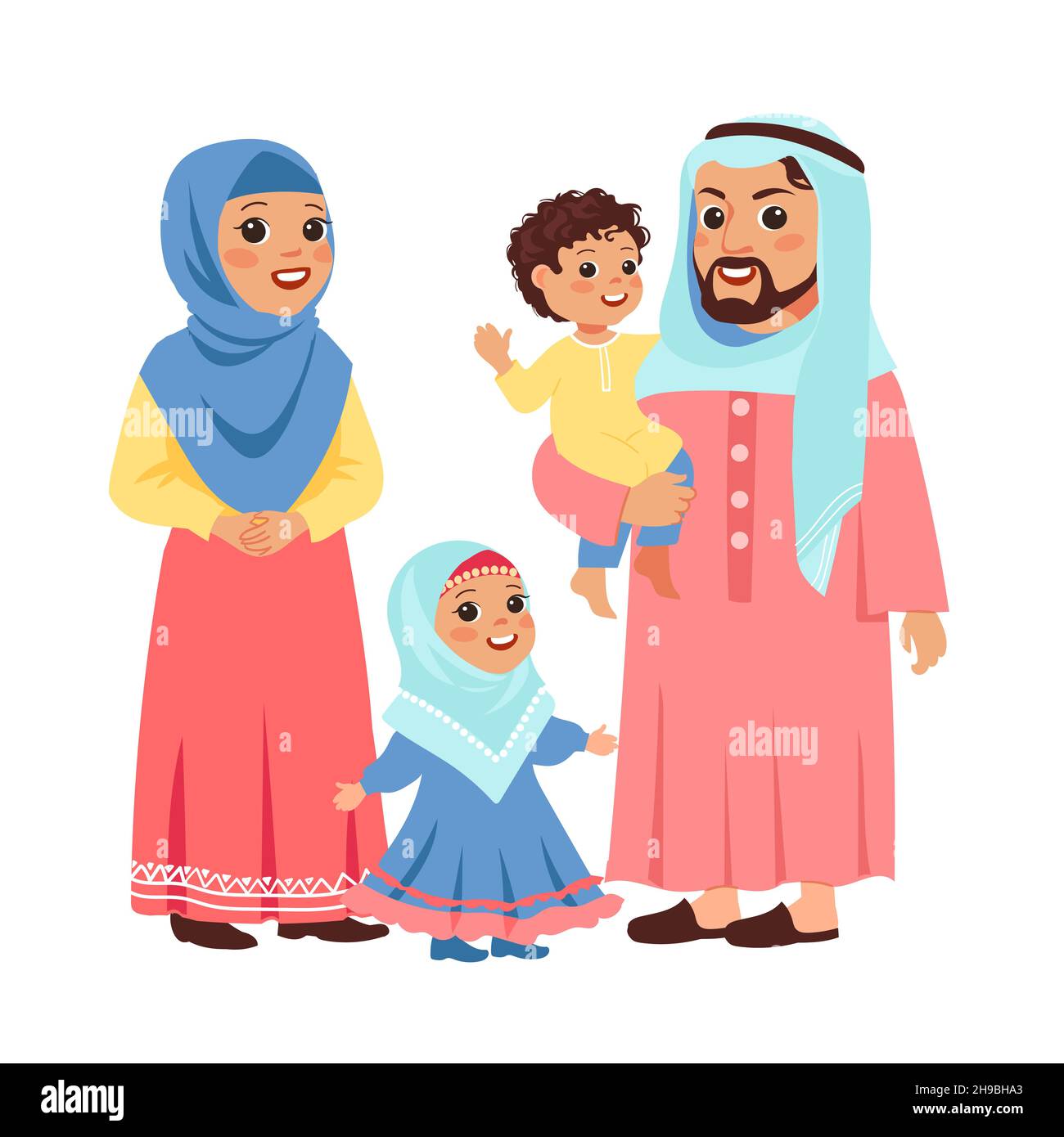 Muslim family portrait. Arabic people, mother and father with funny ...