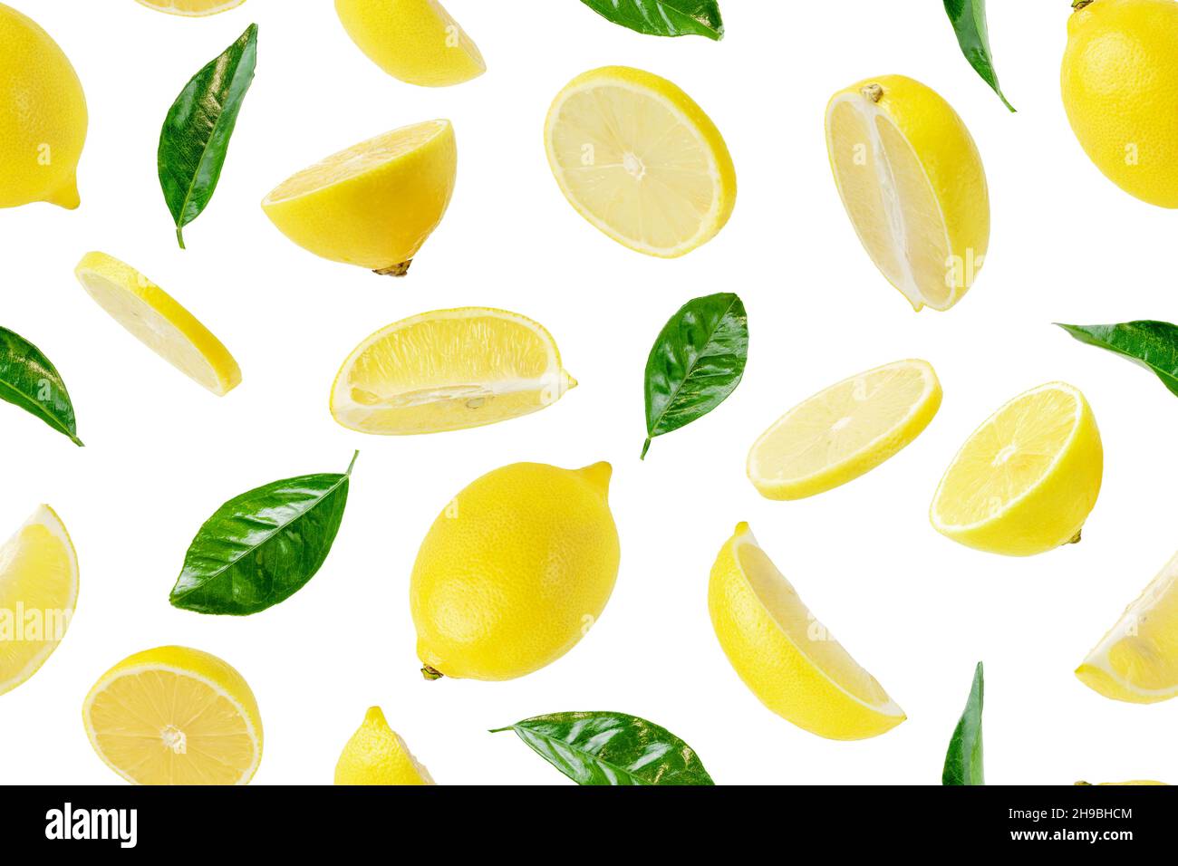 Seamless pattern of lemons and leaves on white background Stock Photo ...