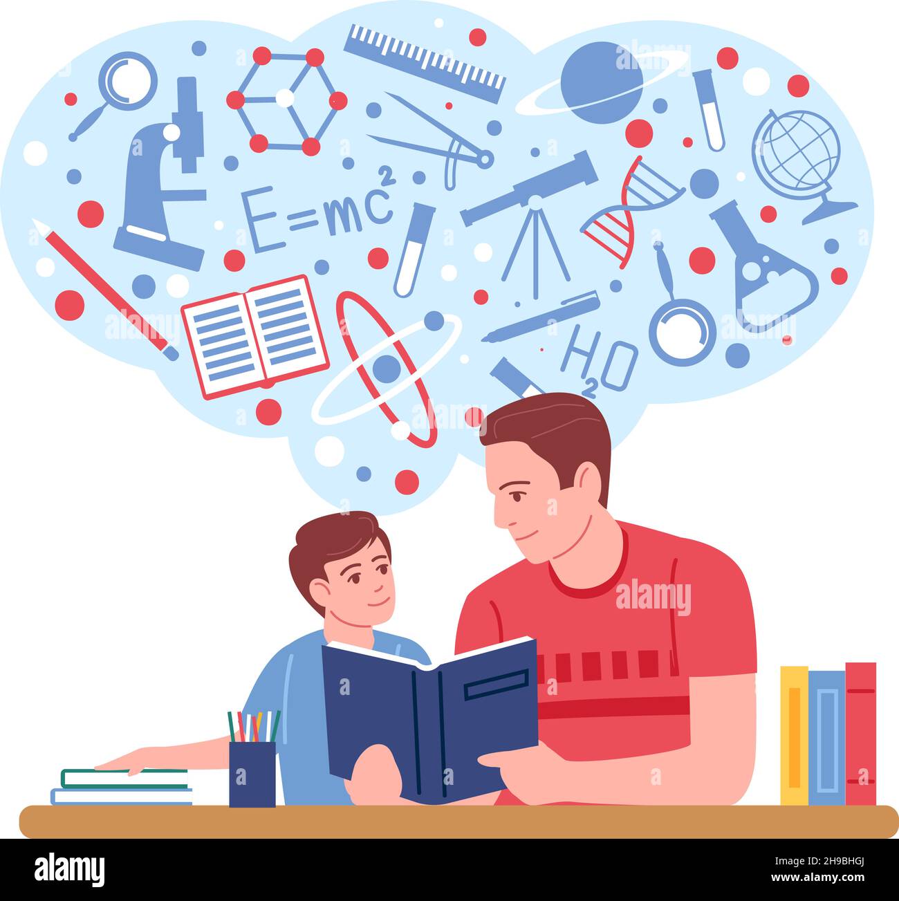 Home children schooling. Kids education with parents help, father does ...