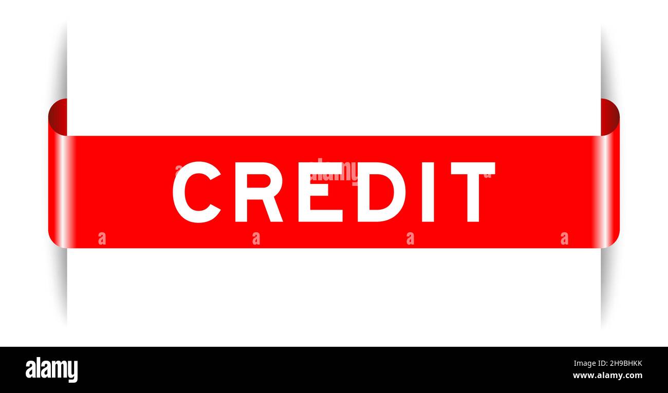 Red color inserted label banner with word credit on white background ...