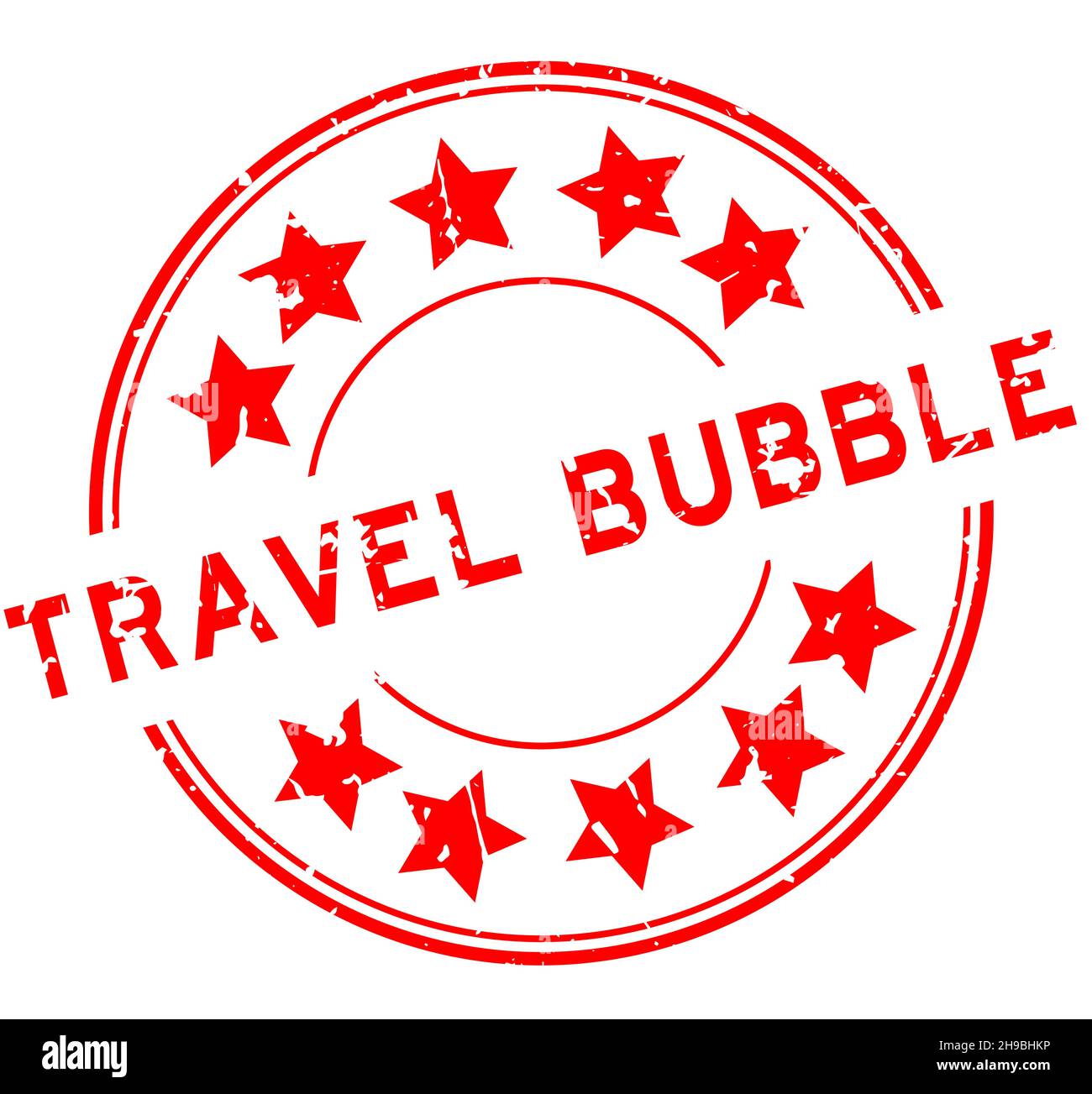 Grunge red travel bubble word with star icon round rubber seal stamp on ...