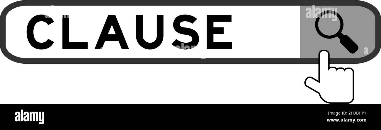 Search banner in word clause with hand over magnifier icon on white ...