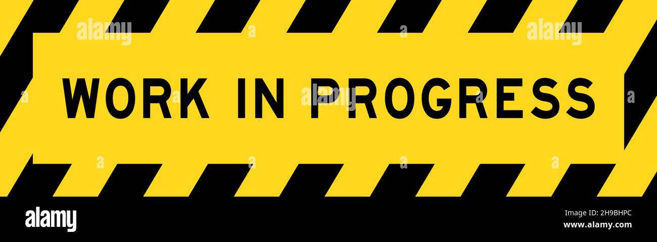 Yellow and black color with line striped label banner with word work in ...