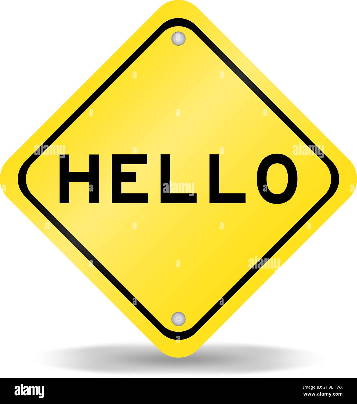 Yellow color transportation sign with word hello on white background ...
