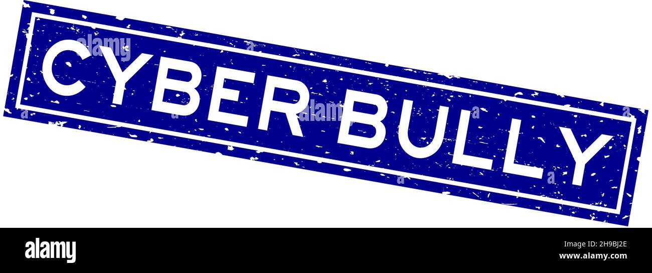 Grunge blue cyber bully word square rubber seal stamp on white ...