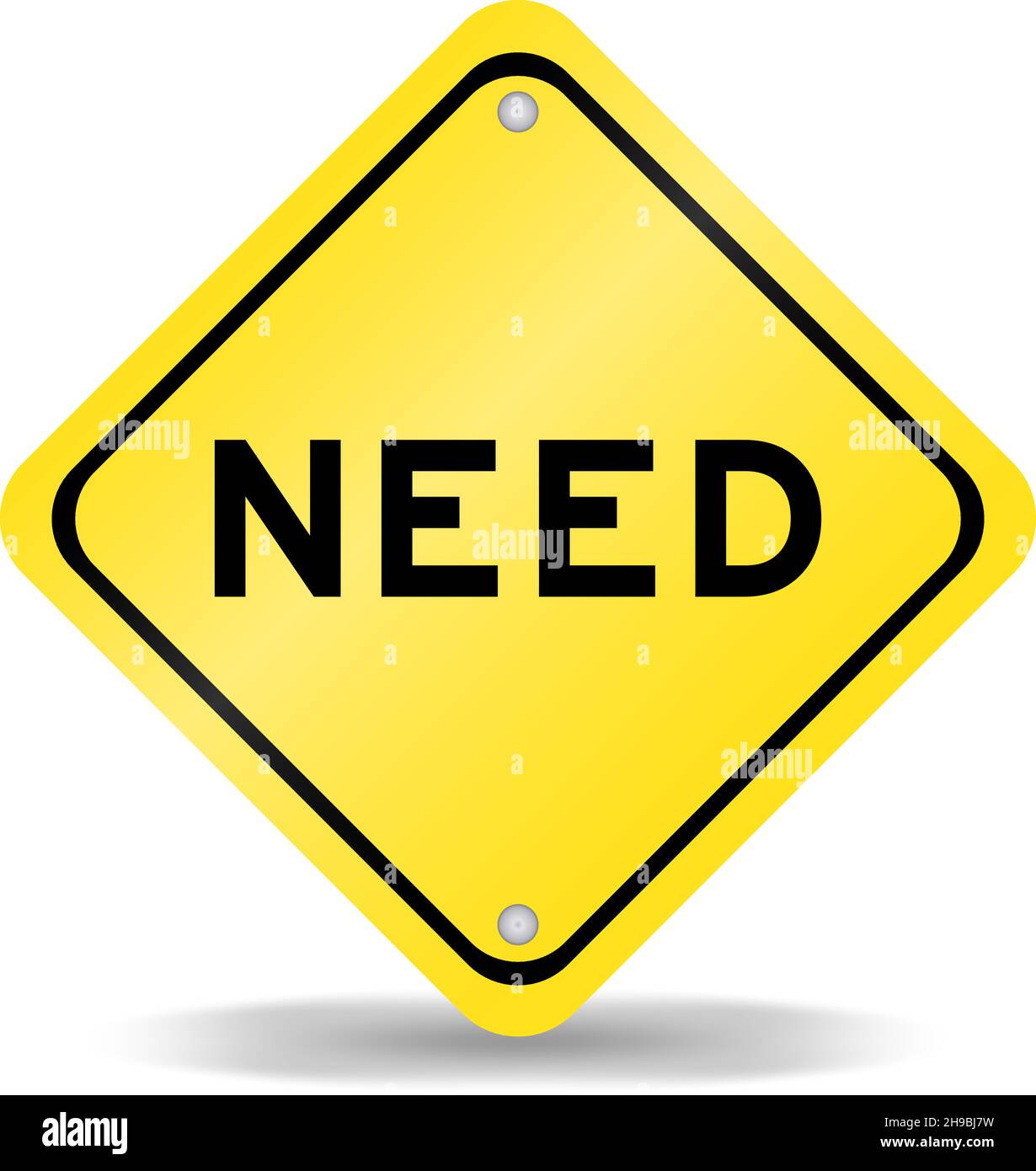 Yellow color transportation sign with word need on white background ...