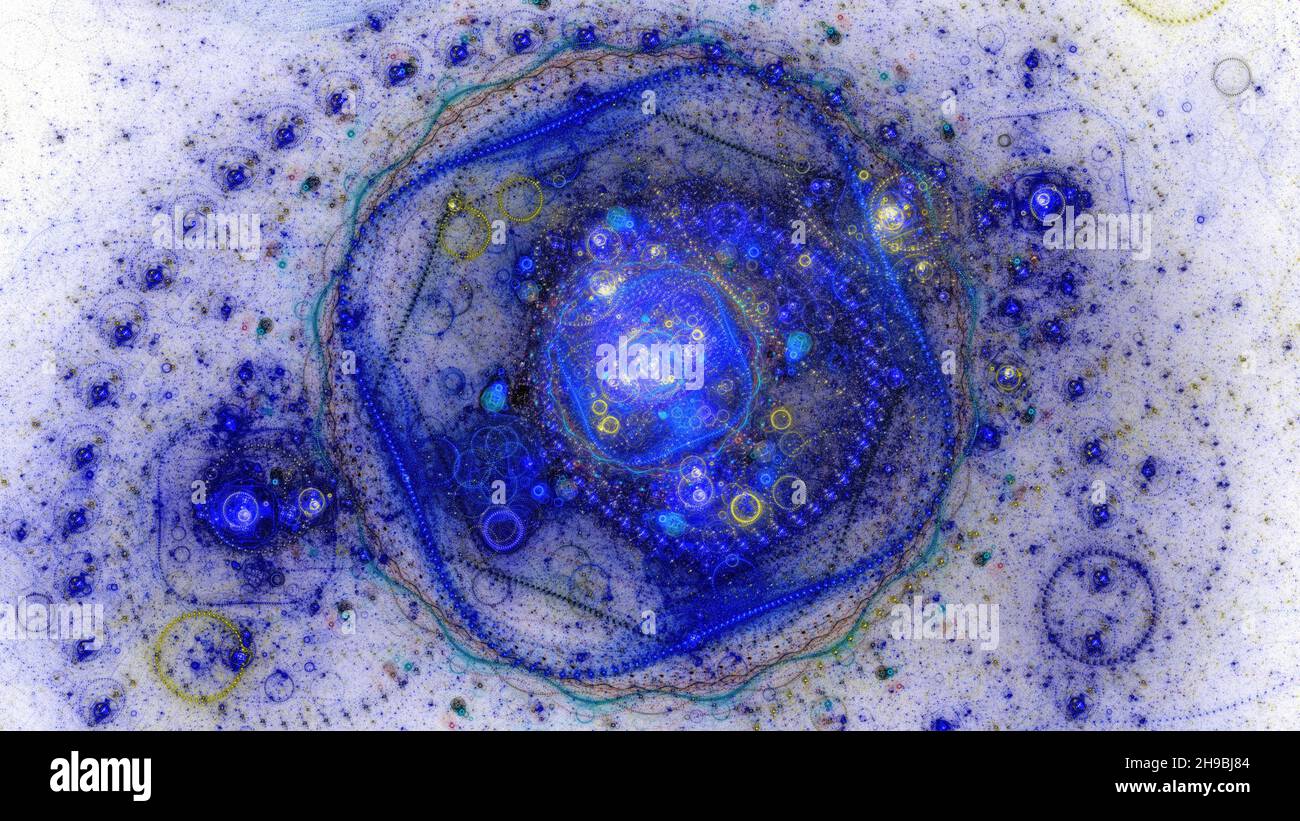 Blue and black quantum fractal concept on white, computer generated ...