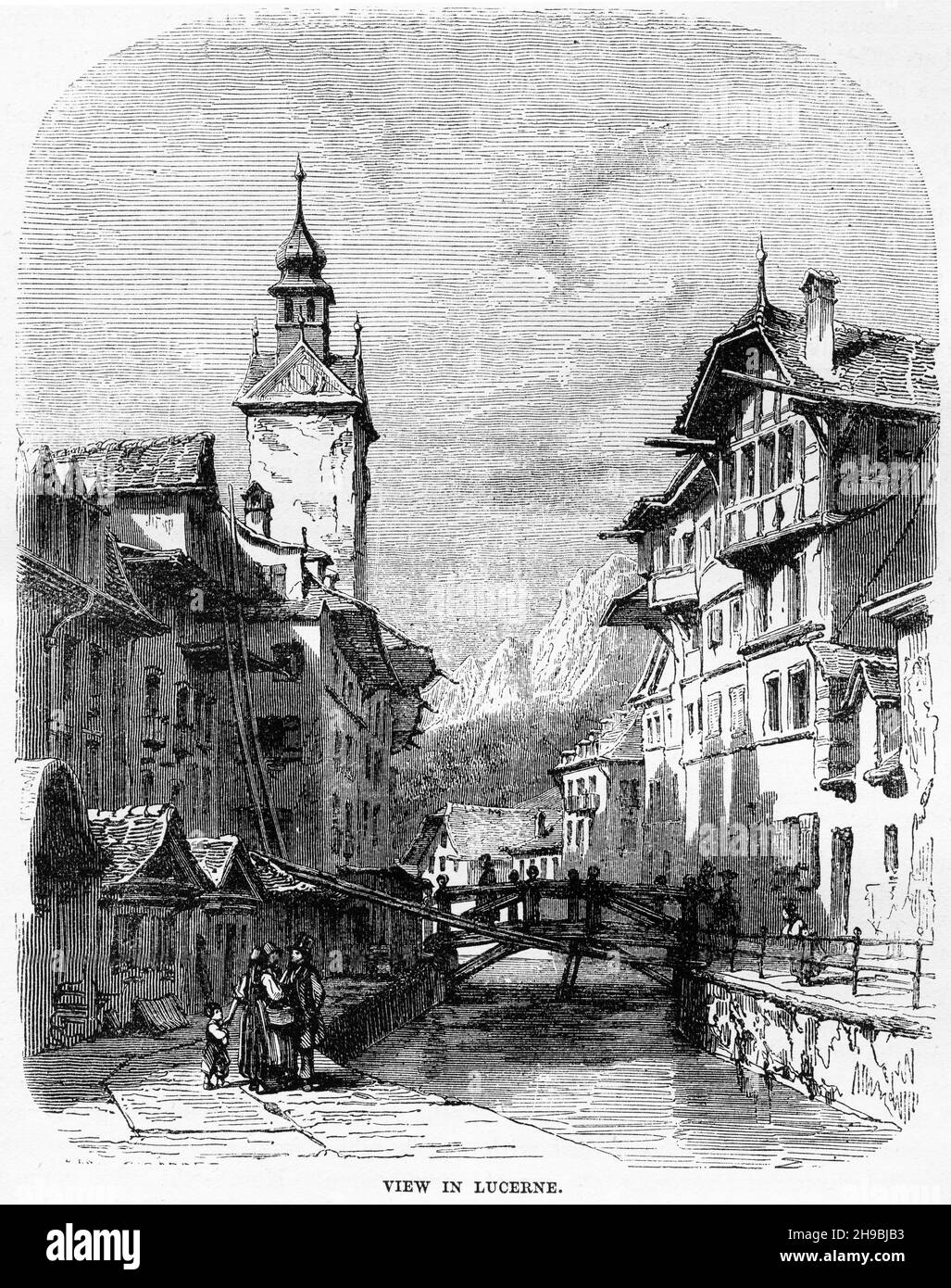 Engraving of a view of Lucerne, Switzerland, circa 1550 Stock Photo - Alamy